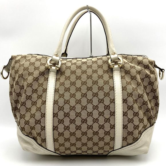 Gucci | Bags | Gucci Gg Pattern Shoulder Bag Beige Canvas Leather ...